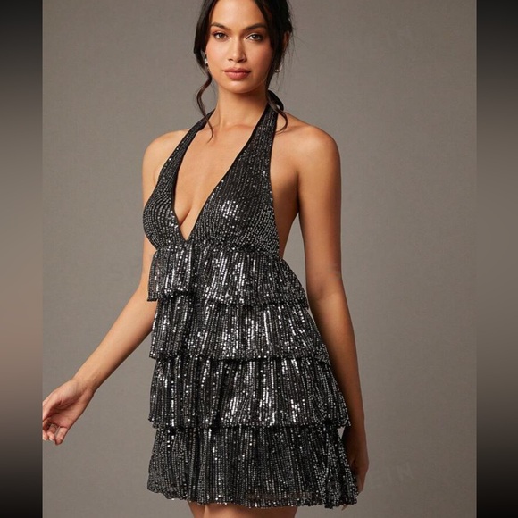 Rebellious Rose | Dresses | Deep V Neck Backless Multilayer Ruffle Hem ...